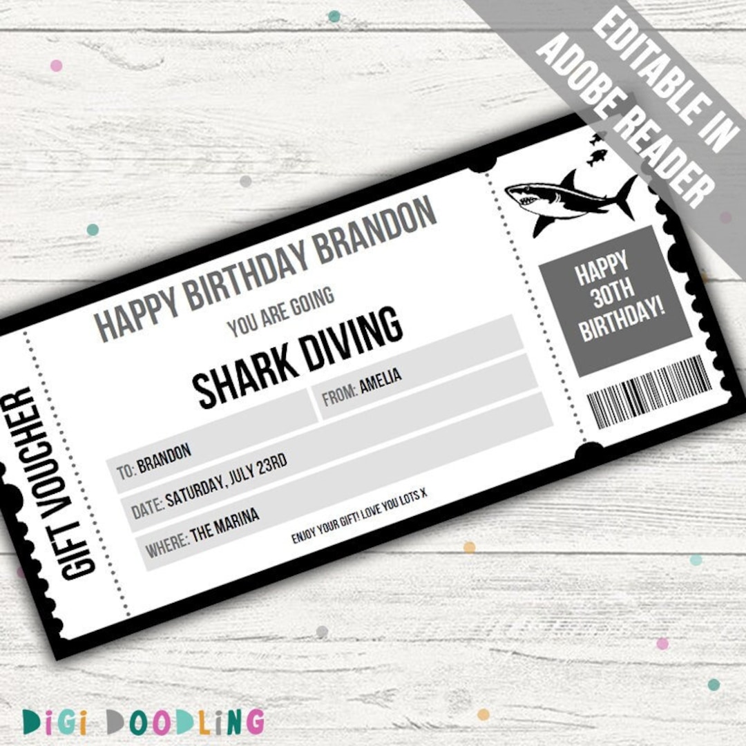 Shark Diving Ticket Template. Shark Voucher. Shark Cage Diving Voucher ...