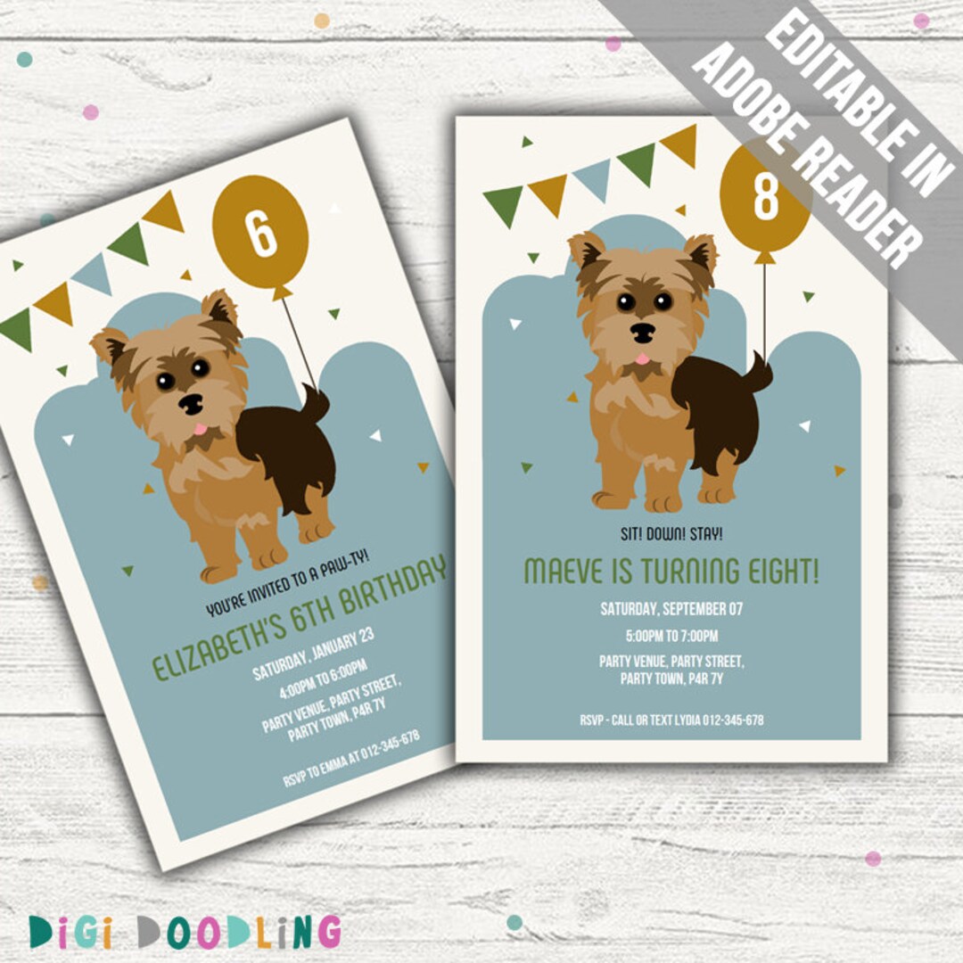 Yorkie Birthday Party Invitation: Dog Theme Birthday (editable PDF) - Etsy