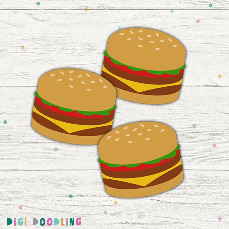 Printable Burger Cupcake Toppers. Hamburger Cupcake Toppers. | Etsy