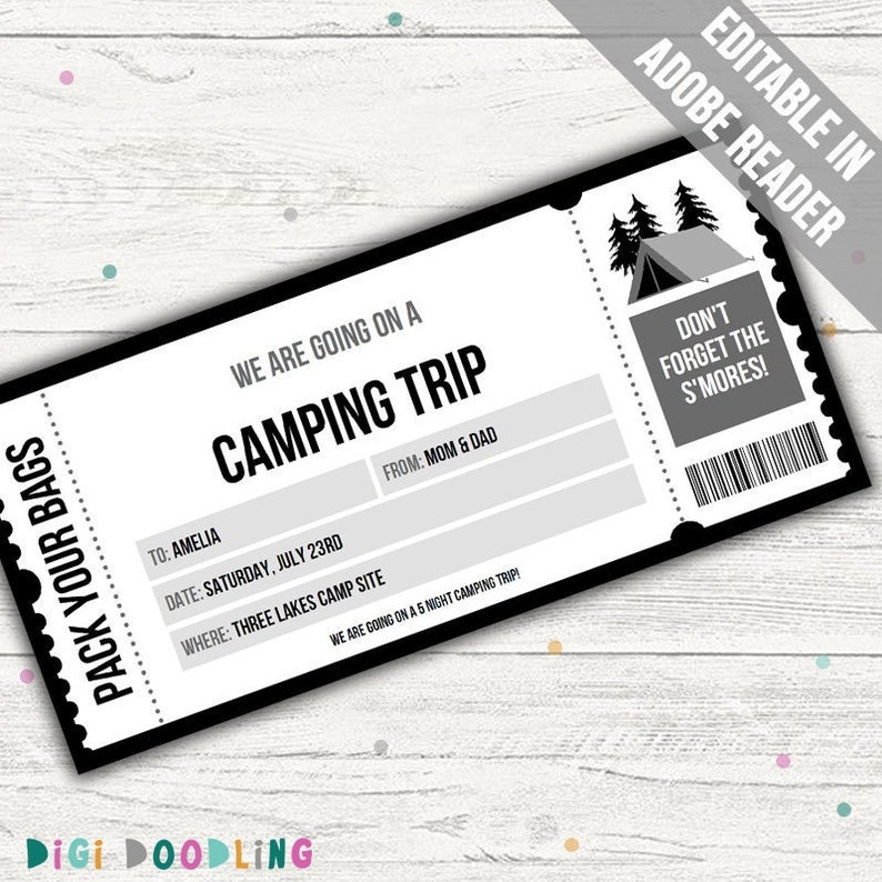Surprise Camping Trip Reveal. Camping Trip Voucher Template. - Etsy