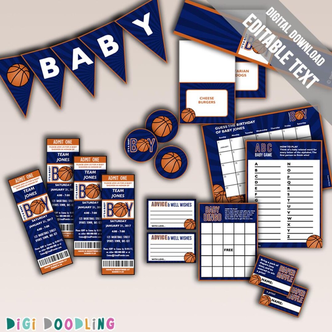 Printable Basketball Baby Shower Invitations, Basketball Baby Shower ...