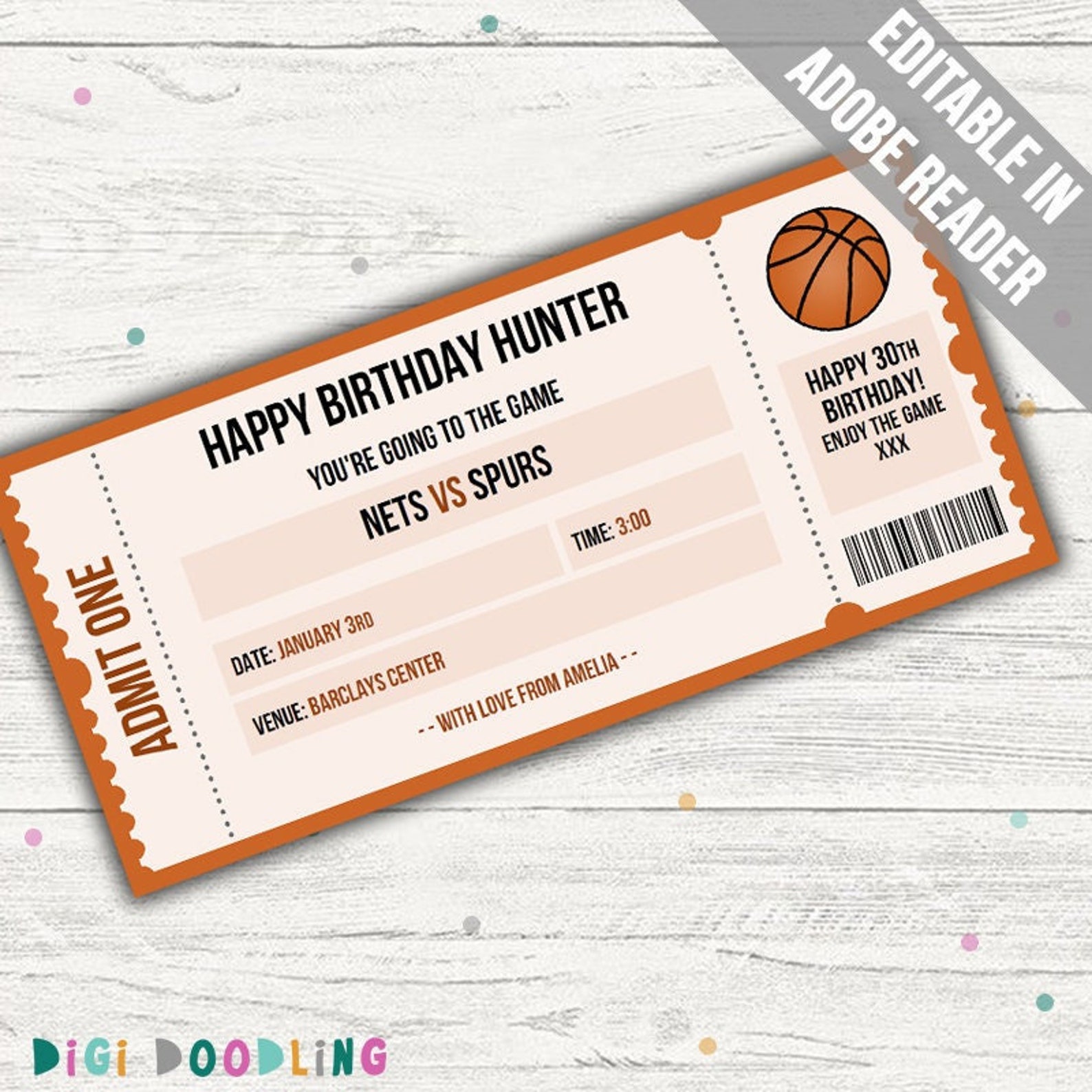 Basketball Game Ticket Template. Surprise Basketball Ticket. - Etsy
