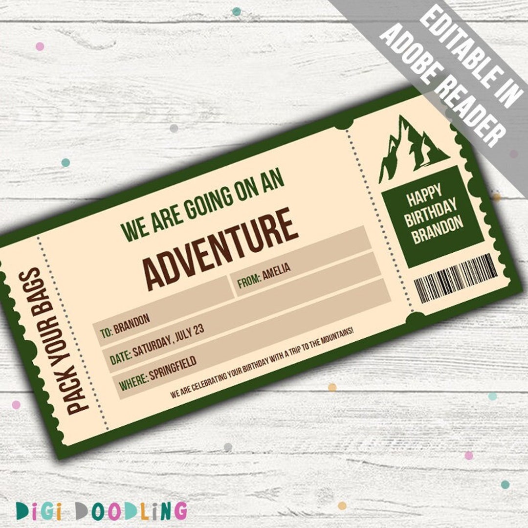 Adventure Ticket Voucher. Surprise Trip Ticket Template. Surprise Trip ...