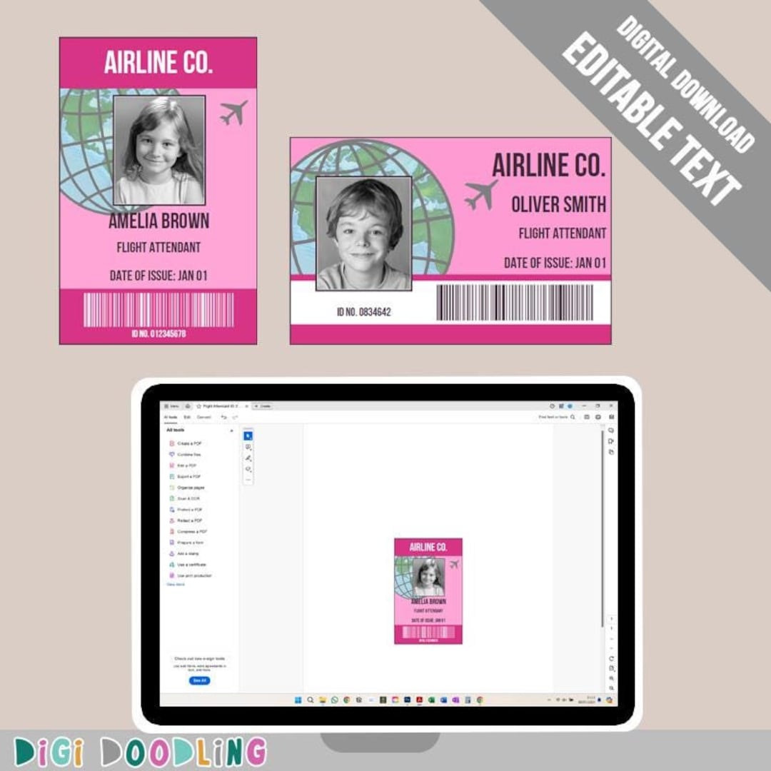 Printable Flight Attendant ID Badge Template: Editable Costume Prop ...
