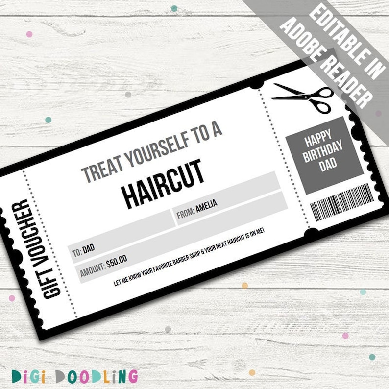 Printable Haircut Gift Certificate Template: Barber Voucher (editable ...