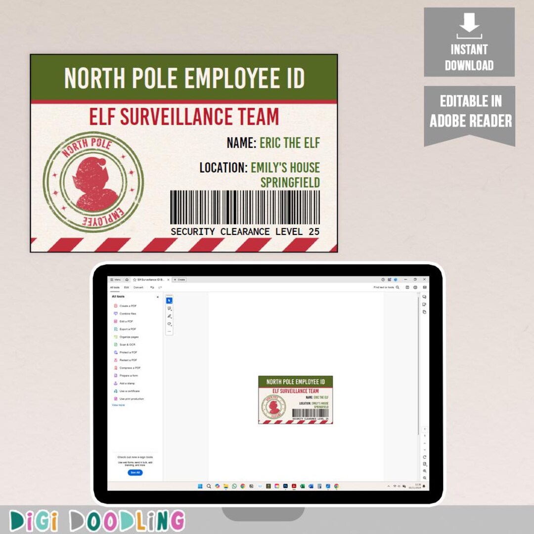 Elf Surveillance Printable ID Card. Elf ID Badge Template. Elf ID Card ...