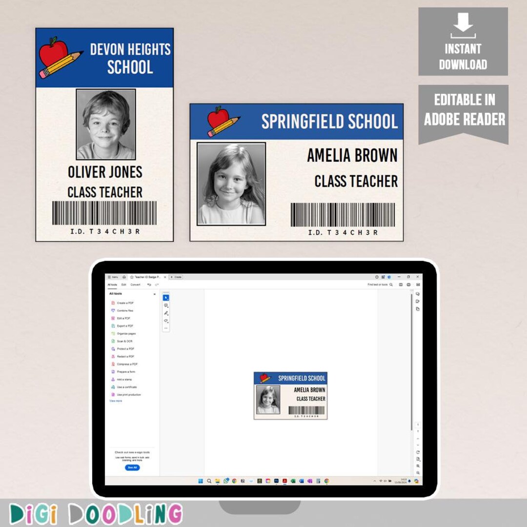 Teacher ID Badge Template (blue): Pretend Play Costume. Editable PDF - Etsy