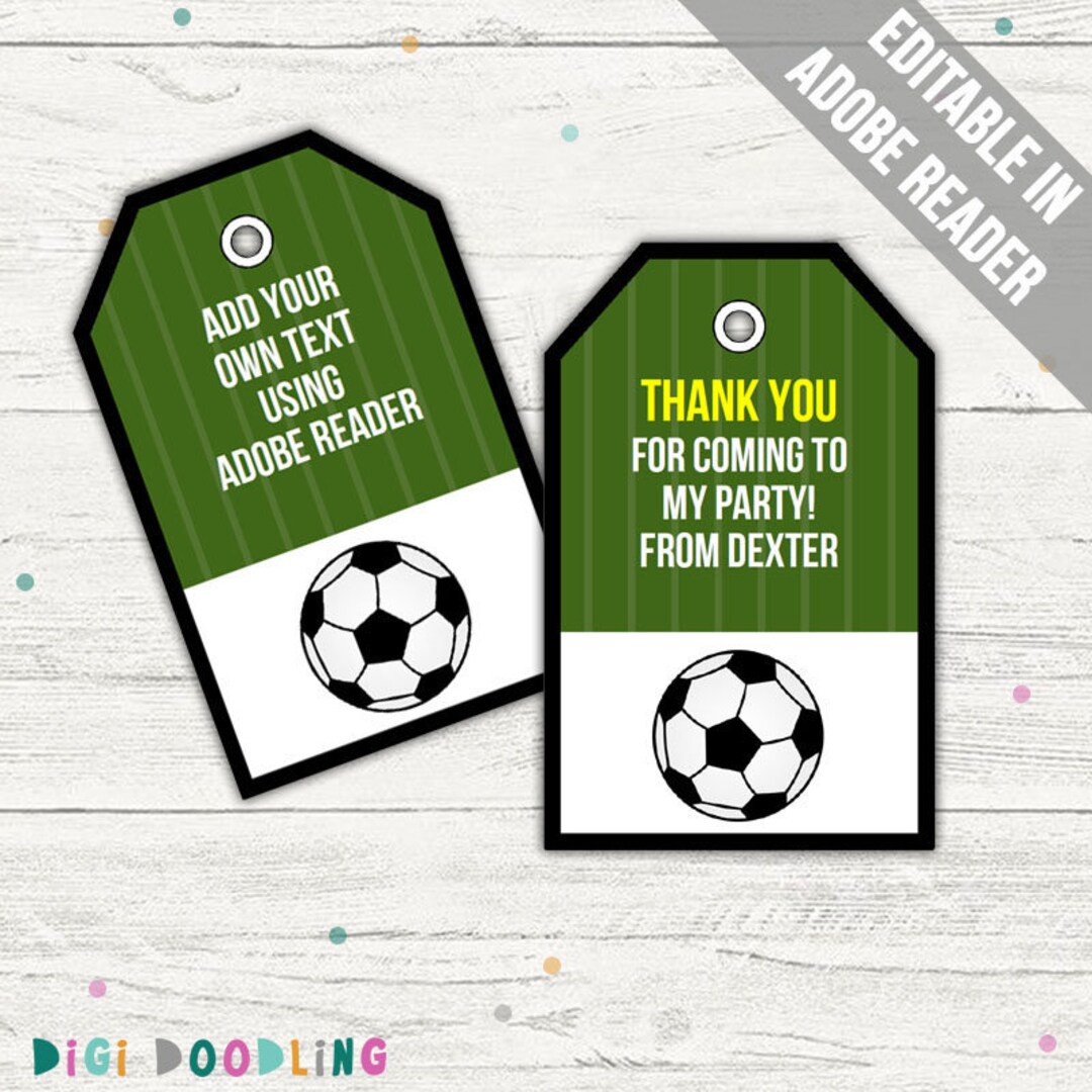 Soccer Party Favor Tags football Thank You Tags. Printable PDF EDITABLE ...
