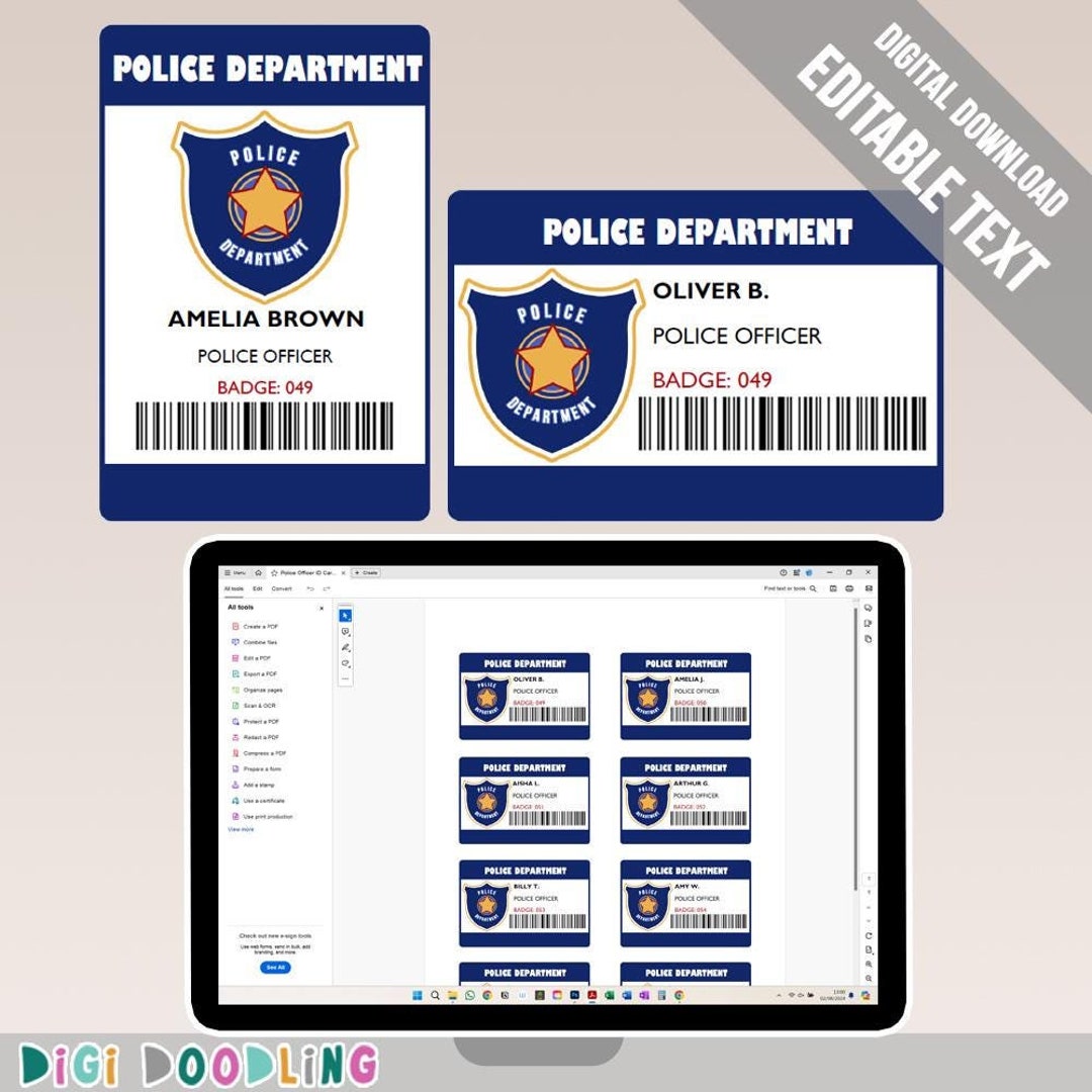 Printable Police ID Badge. Police ID Tag for Pretend Play or Police ...