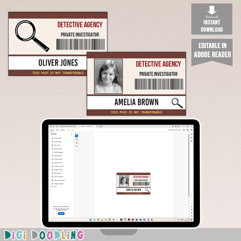 Printable Detective ID Badge Template: DIY Costume Name Tag (editable ...