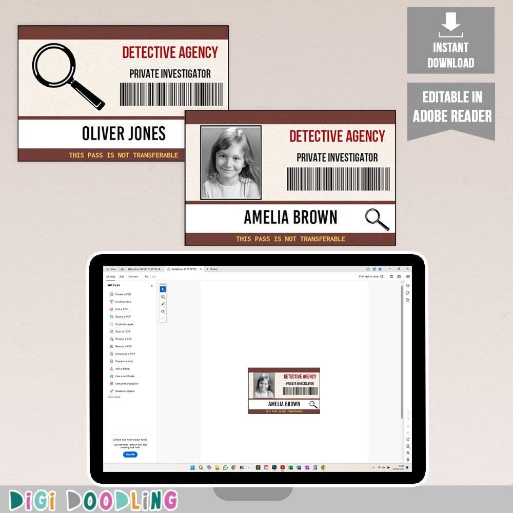 Printable Detective ID Badge Template: DIY Costume Name Tag (editable ...