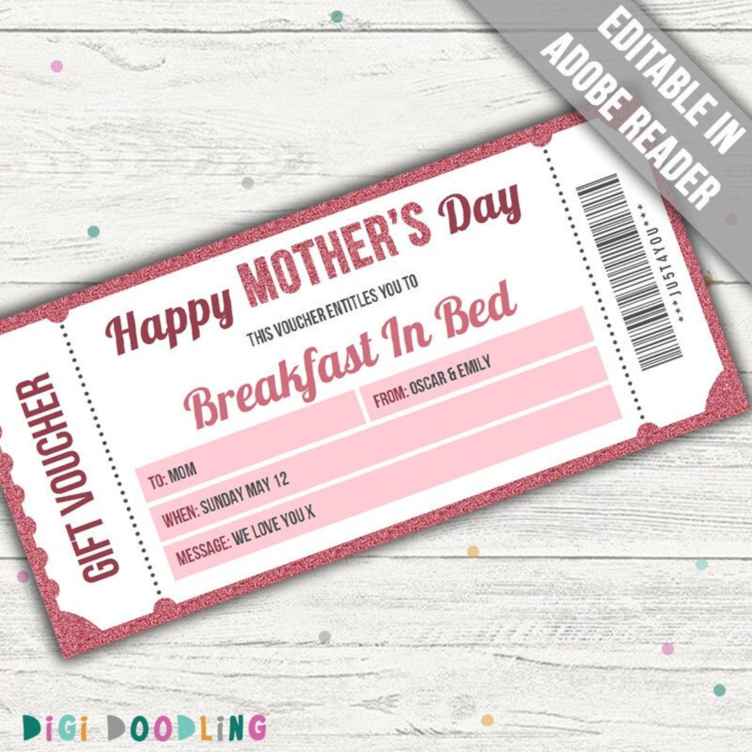 Printable Mother's Day Breakfast in Bed Voucher: Editable Gift ...