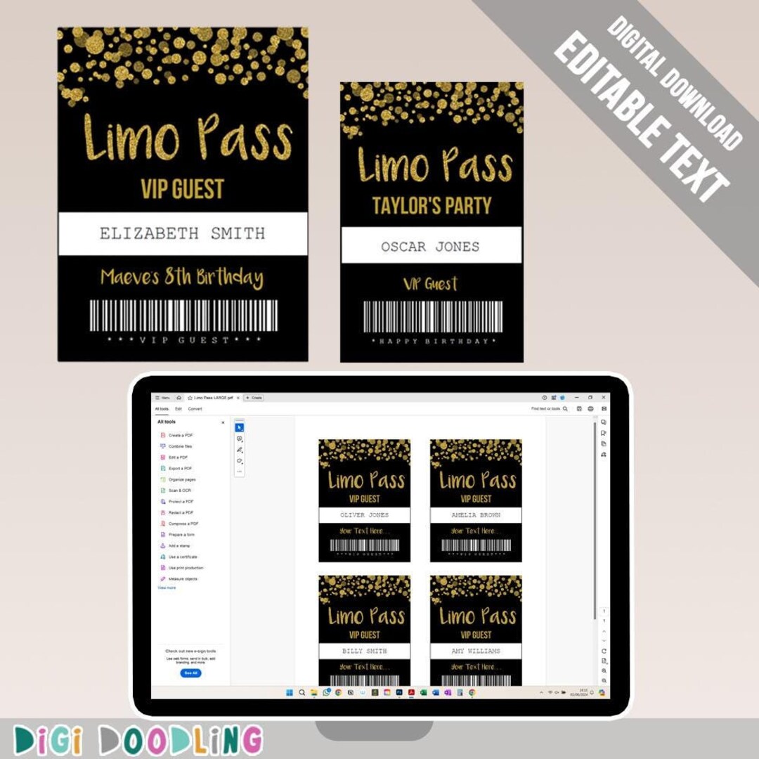 Printable Limo Pass Template. Limo Party Pass. Limo Birthday Party VIP ...