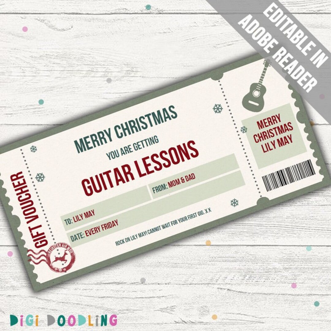 Christmas Guitar Lessons Voucher Template. Guitar Lessons Gift Voucher ...