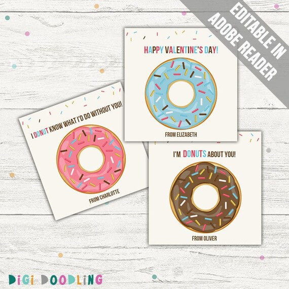 Donut Valentine's Card for Kids. Valentine's Card | Etsy