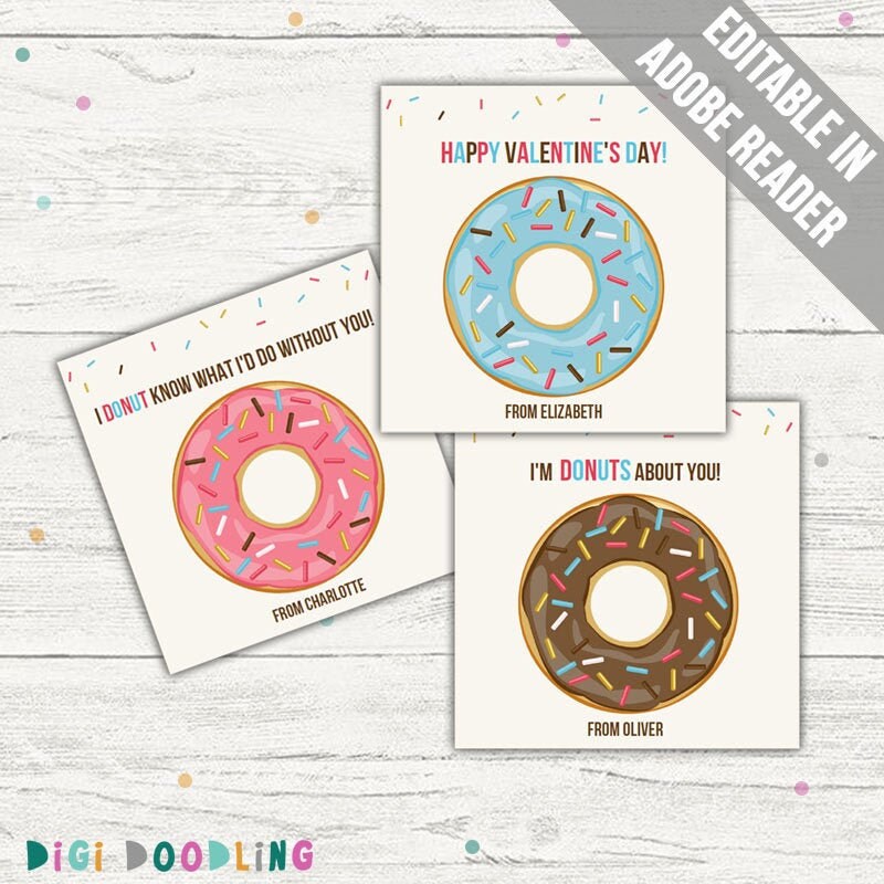 Donut Valentine's Card for Kids. Valentine's Card | Etsy