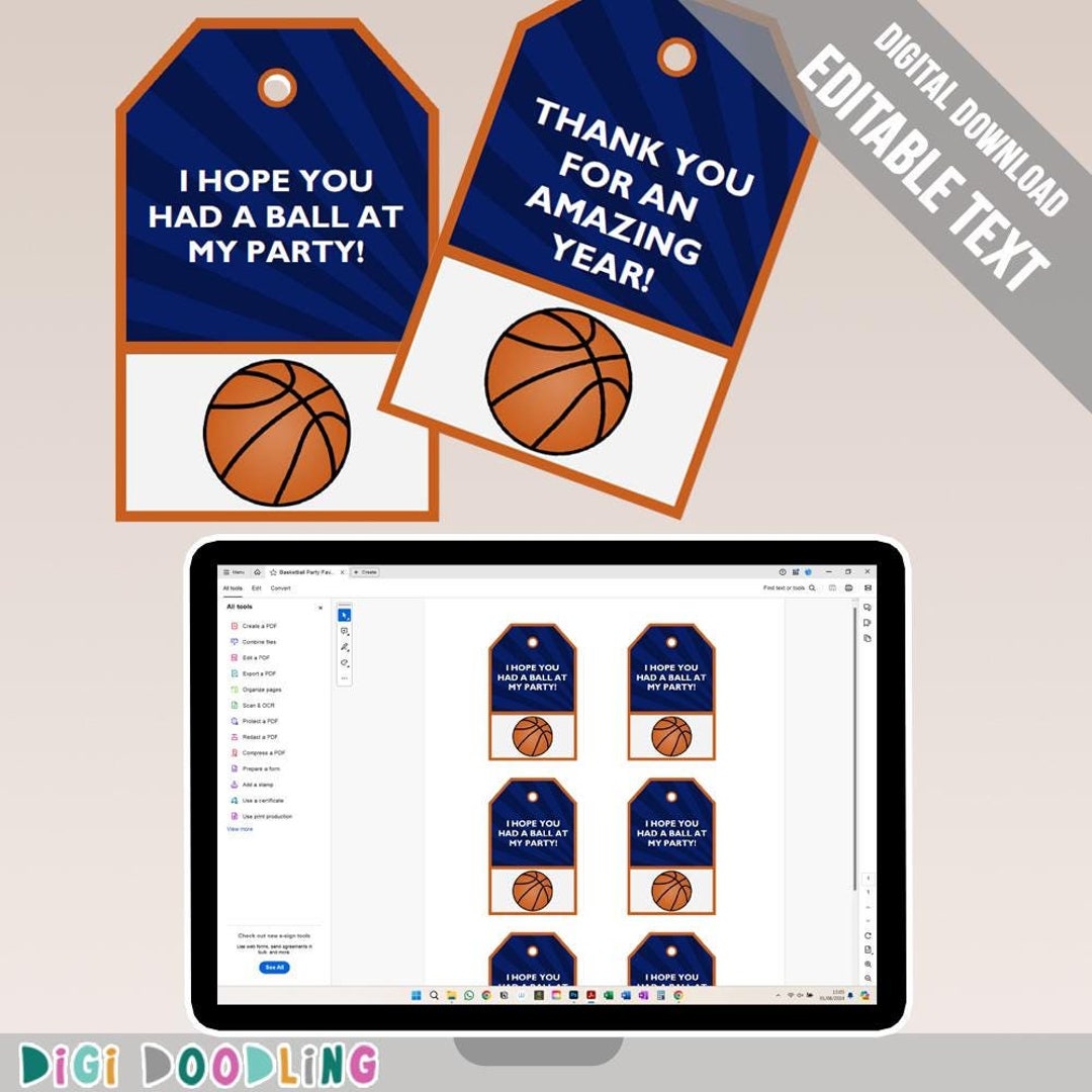 Printable Basketball Party Favor Tags: Editable Thank You Tags (digital ...