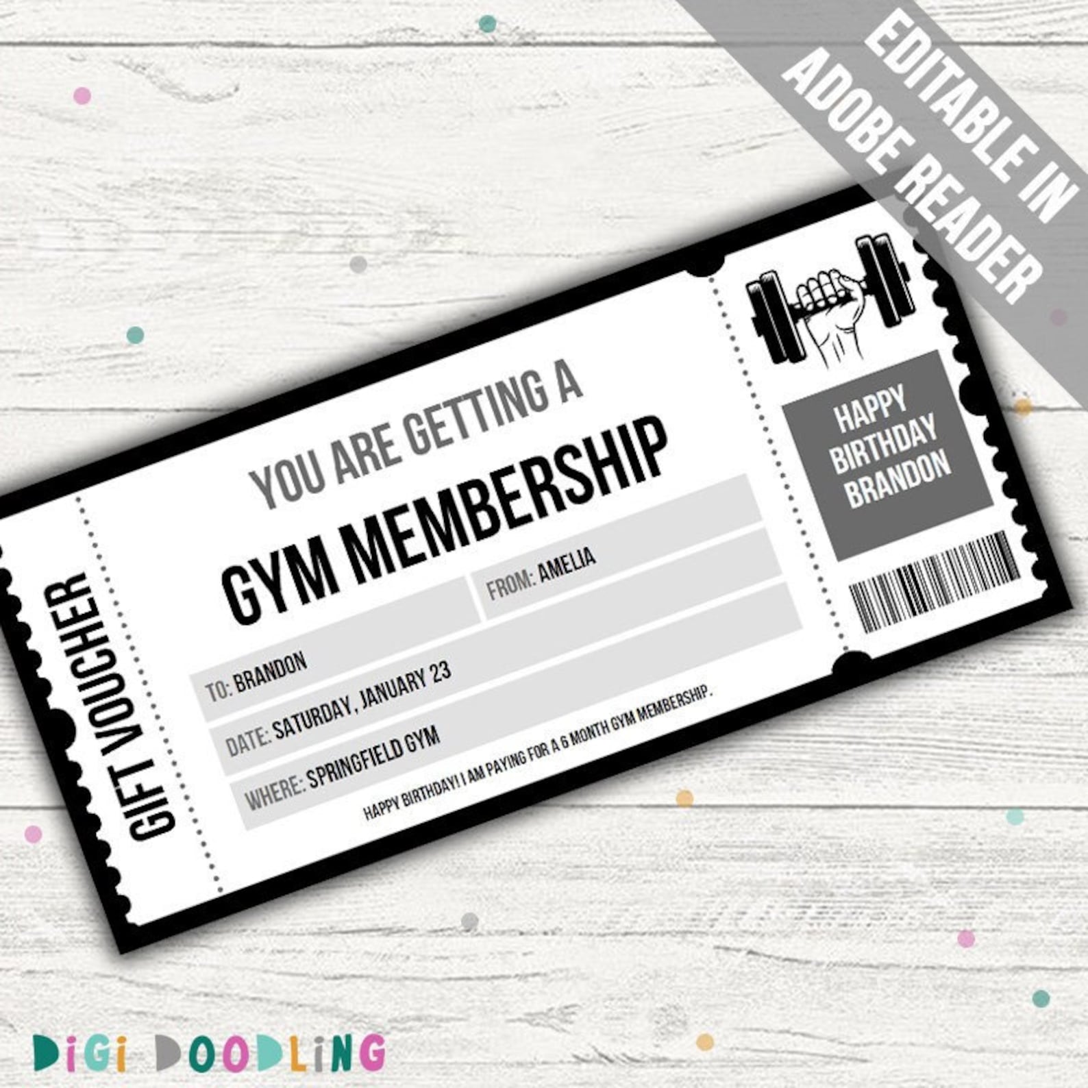 Printable Gym Membership Gift Voucher Template: Editable PDF - Etsy