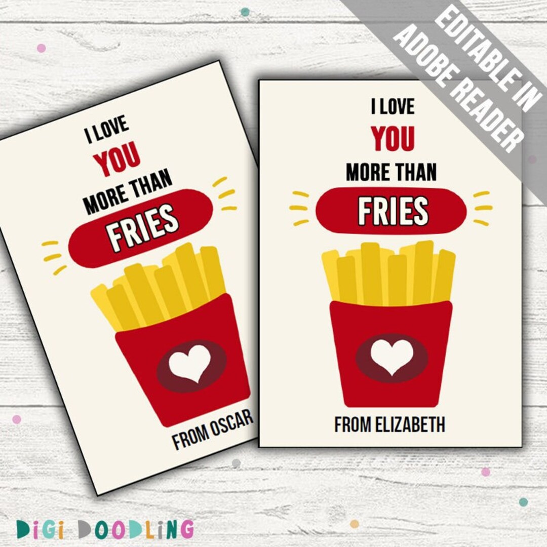 French Fries Valentines Card for Class. French Fries Valentine Tag ...