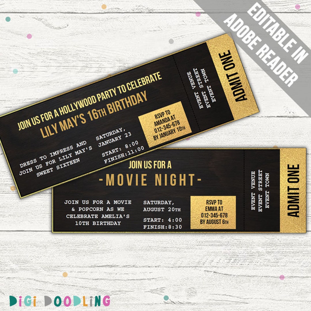 Black and Gold Event Ticket Invitation: Editable PDF Printable - Etsy