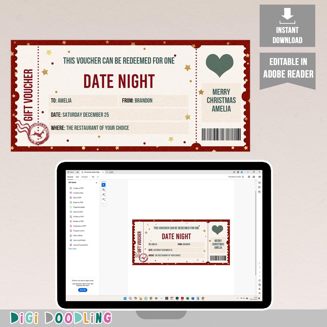 Printable Christmas Date Night Voucher Template (editable Text) - Etsy