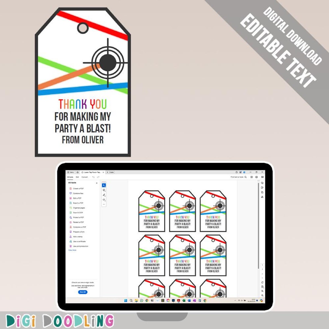 Printable Laser Tag Party Favor Tags (white): Editable PDF - Etsy