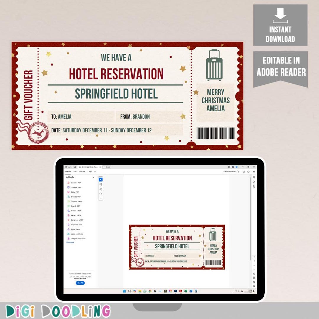 Christmas Hotel Reservation Voucher Template. Printable Hotel Gift ...