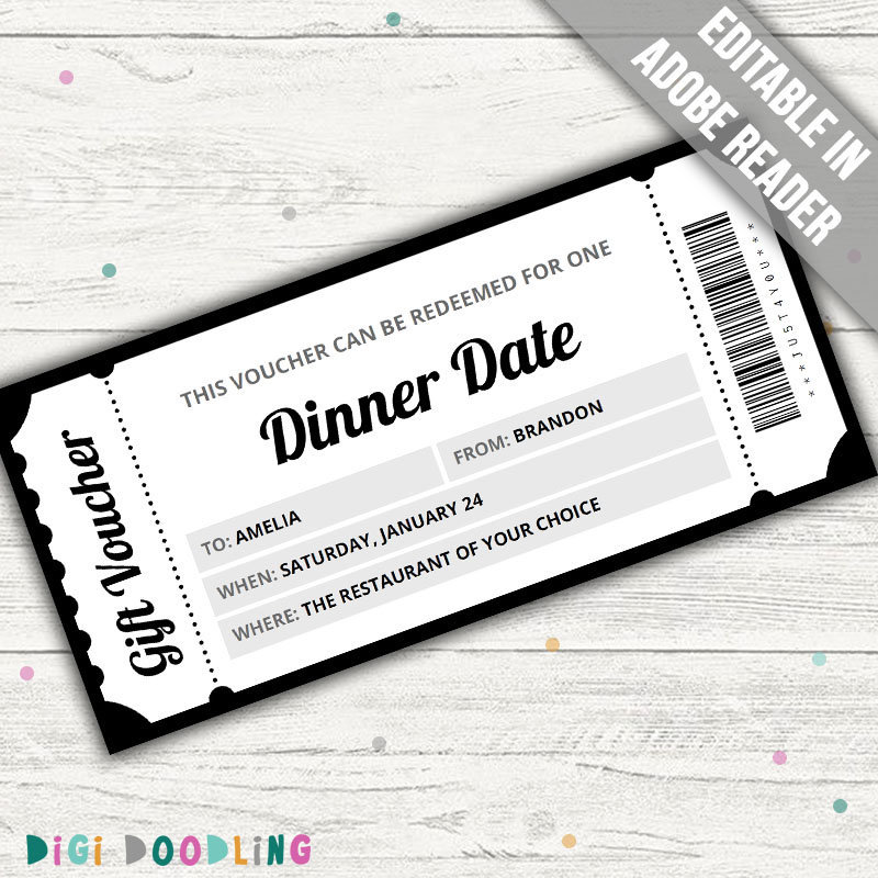 Dinner Date Voucher Template. Dinner Date Coupon. Meal Out - Etsy UK