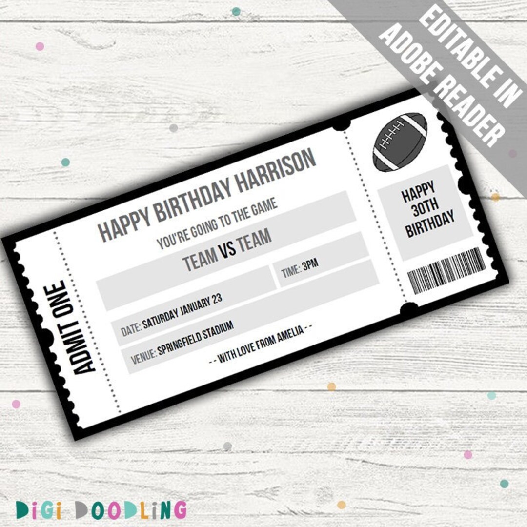 Surprise Football Ticket american Football. Editable Surprise Football ...