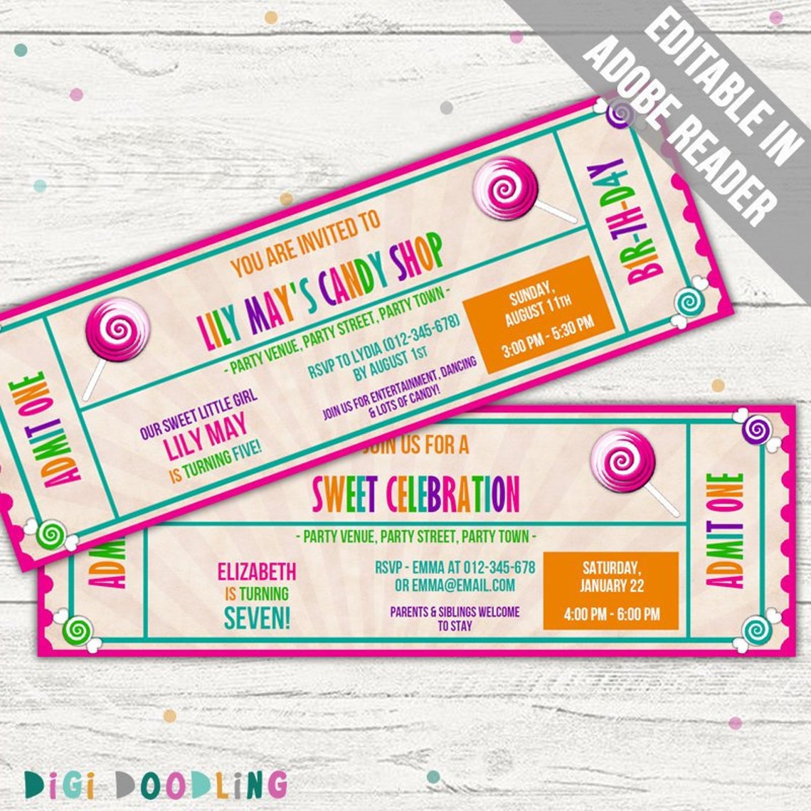 Candy Birthday Invitation Template (candy Party Ticket). Editable PDF ...