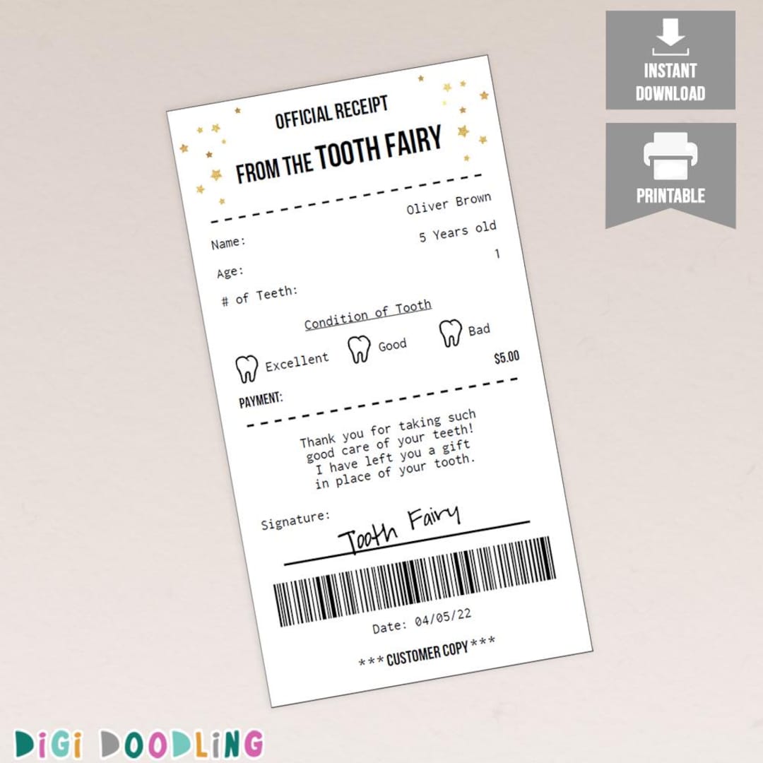 Editable Tooth Fairy Receipt Template. Tooth Fairy Receipt Printable ...