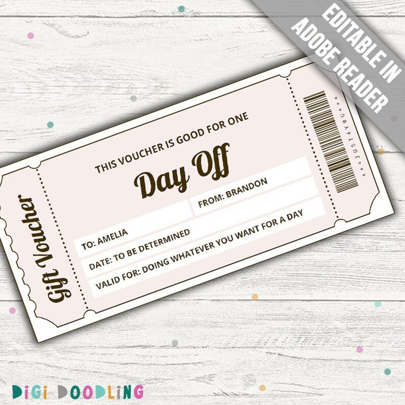 Editable Day off Gift Voucher Template (PDF) - Etsy