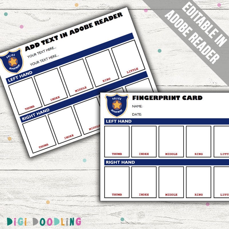 Police Party Games: Police Fingerprint Card. Editable PDF. Instant ...