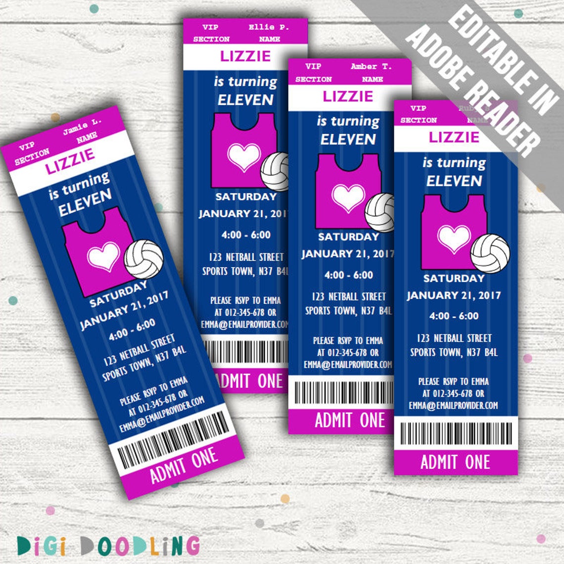 Netball Party Invitations. Editable PDF. Printable. Instant Download ...