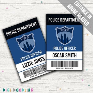 Police Costume ID Badge Template. Police Pretend Play. Police Party ...