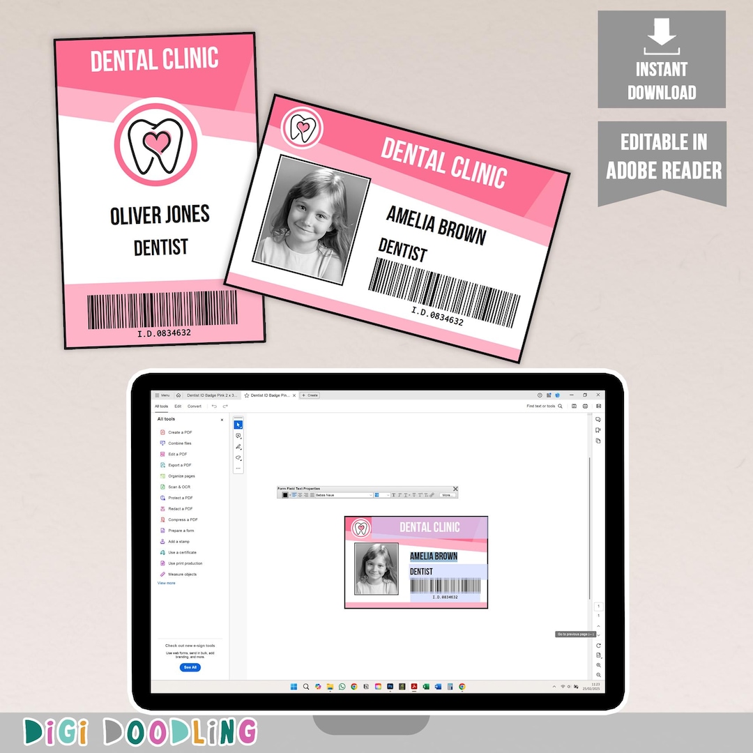 Printable Pink Dentist ID Badge Template: Costume Pretend Play (digital ...