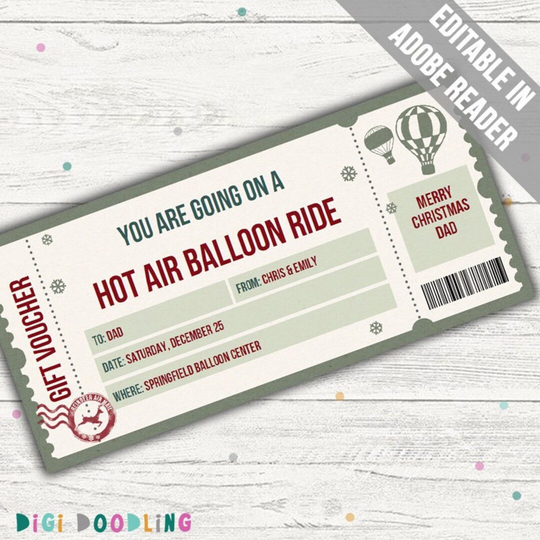 Christmas Hot Air Balloon Ride Voucher Template (printable) - Etsy