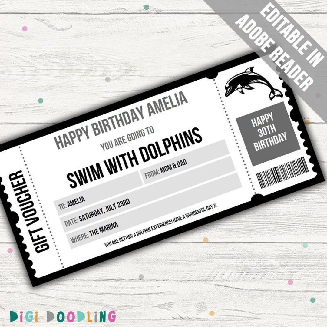 Swim With Dolphins Ticket Template. Surprise Swim With Dolphins Gift ...