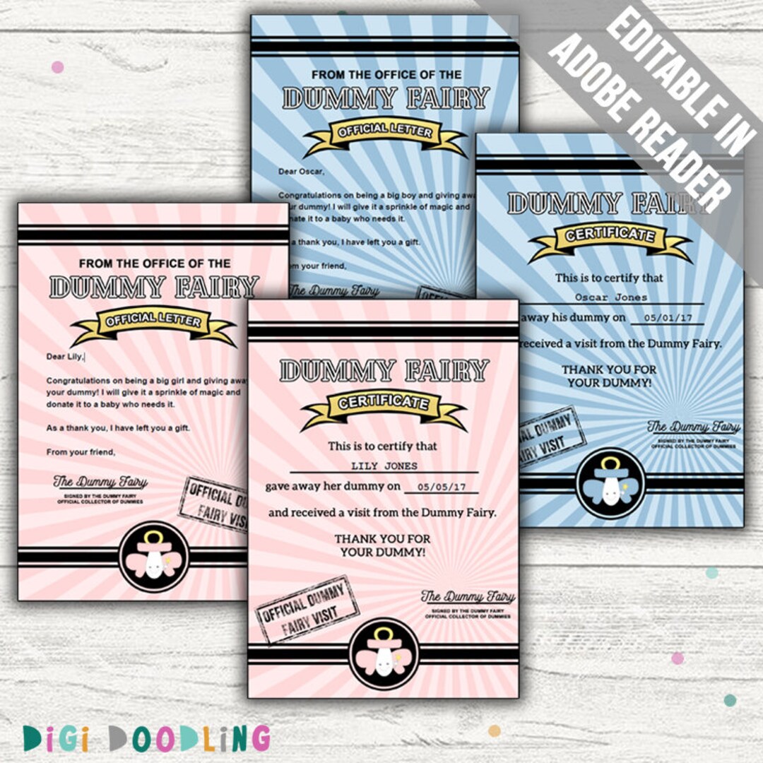 Dummy Fairy Certificate and Letter. Editable. Printable. Instant ...