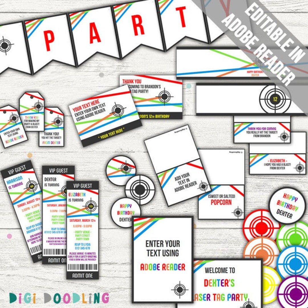 Laser Tag Party Printables. Includes Invitations Favor Tags - Etsy