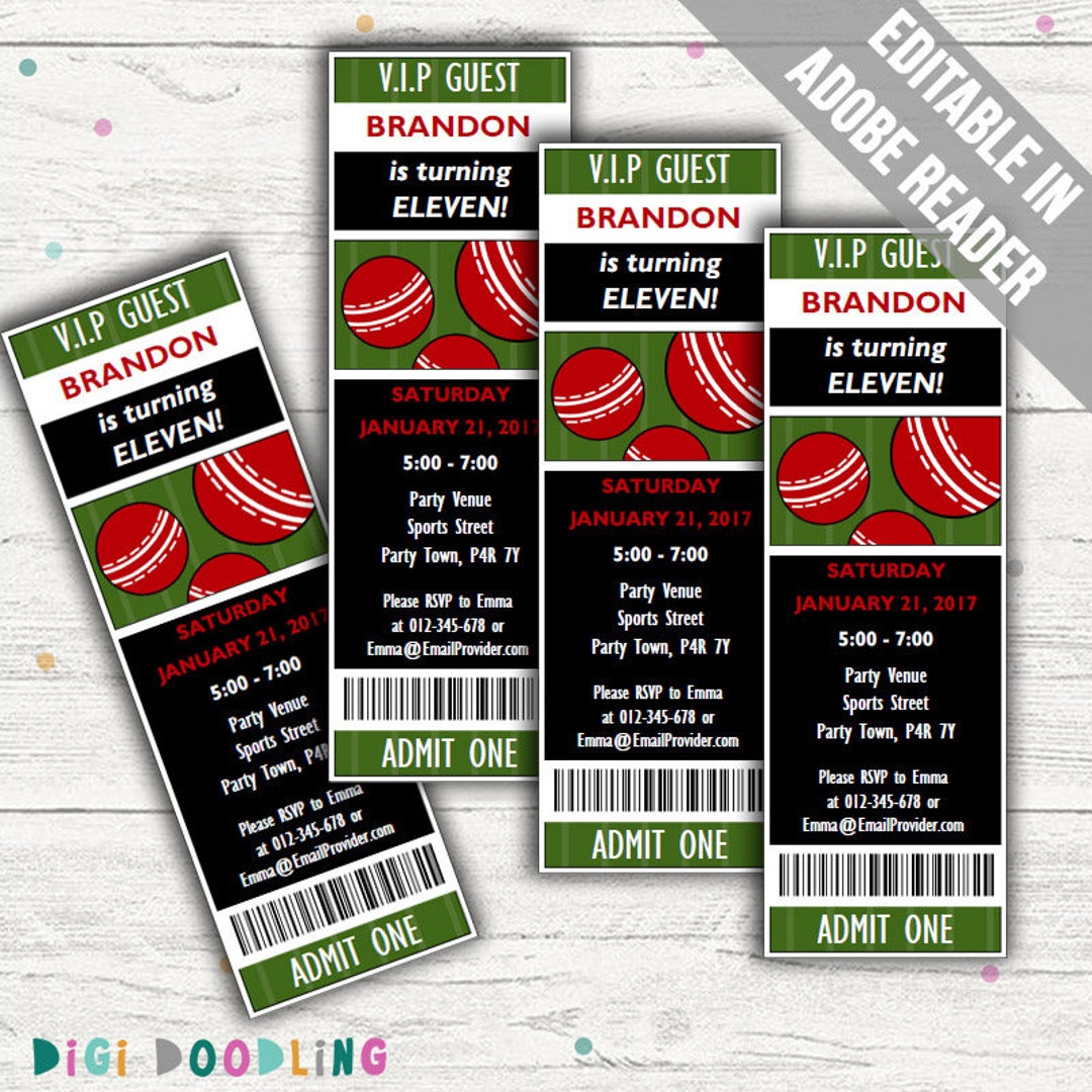Cricket Party Invitations. Editable PDF. Printable. Instant Download ...