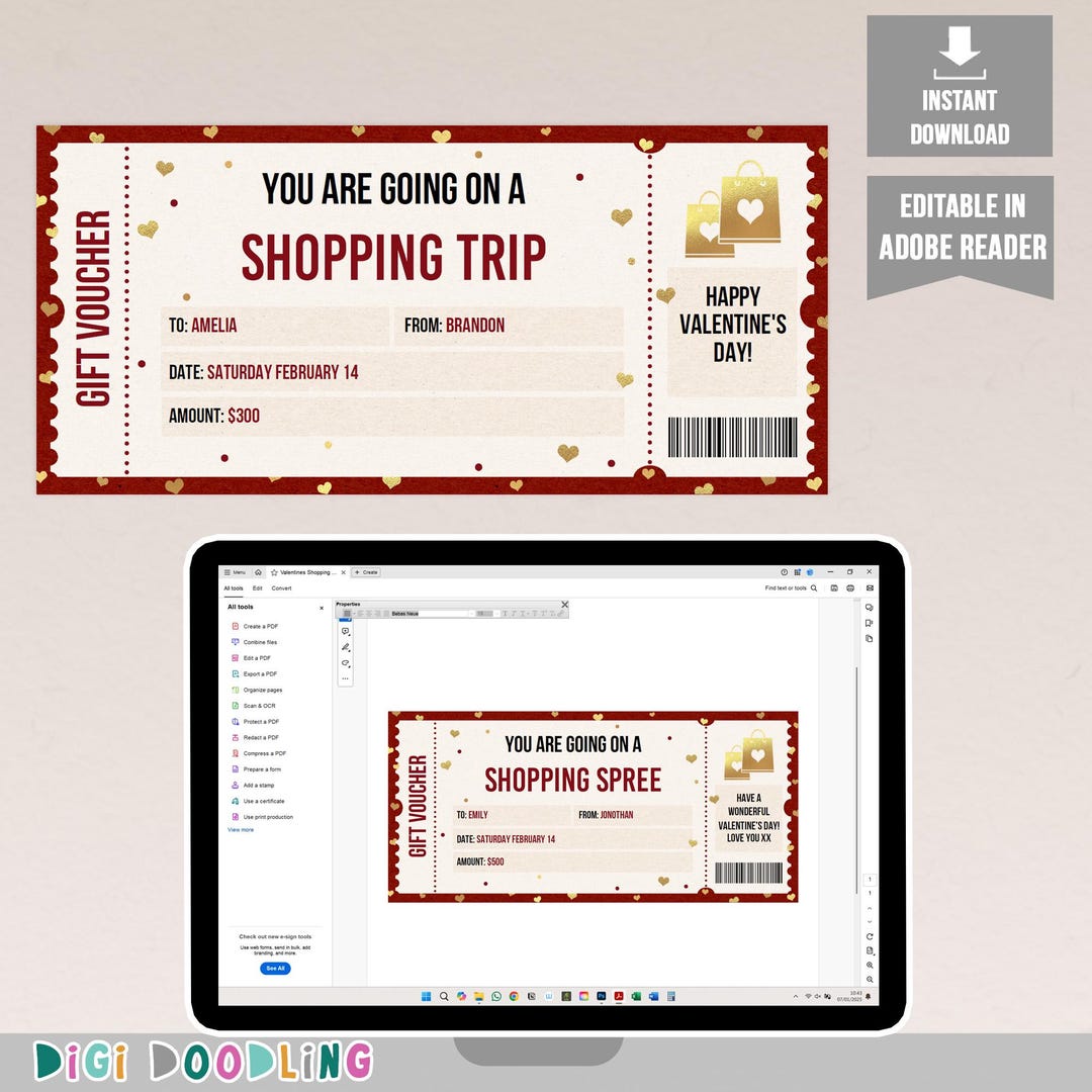 Printable Valentine's Day Shopping Spree Voucher Template (digital ...