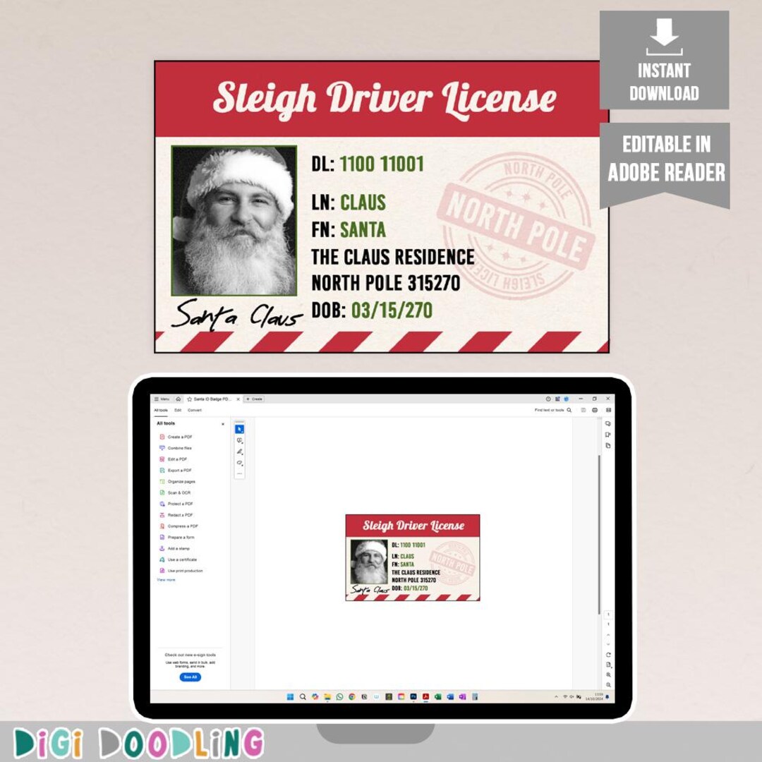 Printable Santa Driver License Template. Santa Sleigh License. Santa ...