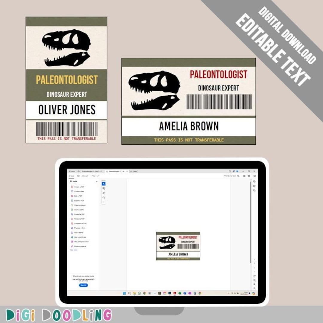 Printable Paleontologist ID Badge Template: Editable Dinosaur Party ...