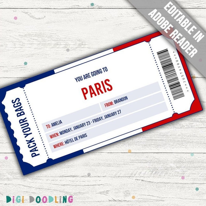 Surprise Trip Paris Ticket Template. Printable Paris Boarding - Etsy