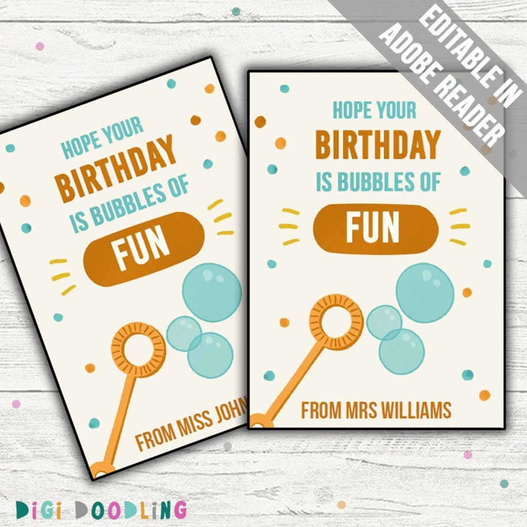 Printable Bubbles of Fun Tag. Student Birthday Gifts From Teacher ...