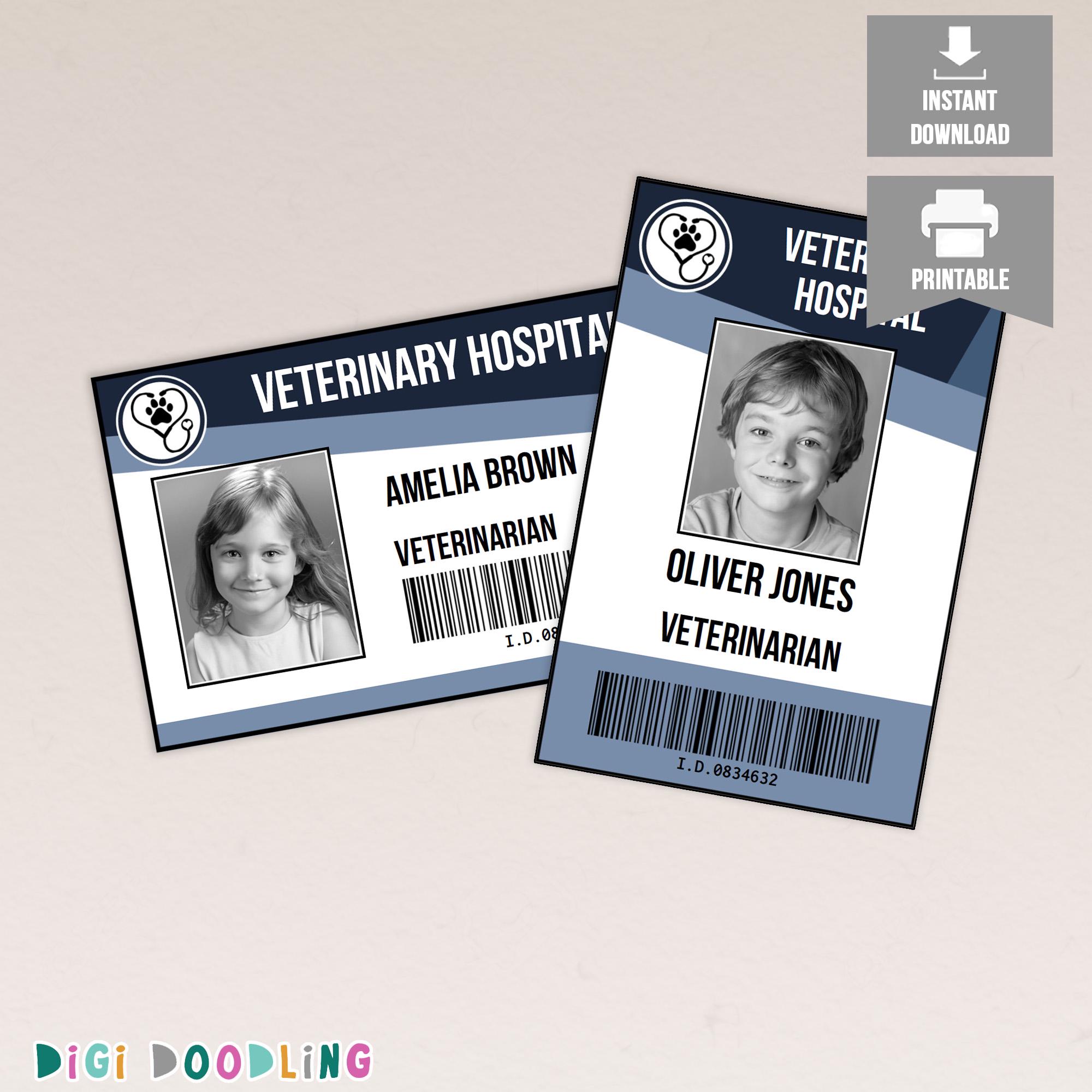 Printable Veterinarian ID Badge Template: Blue. Pretend Play Costume ...