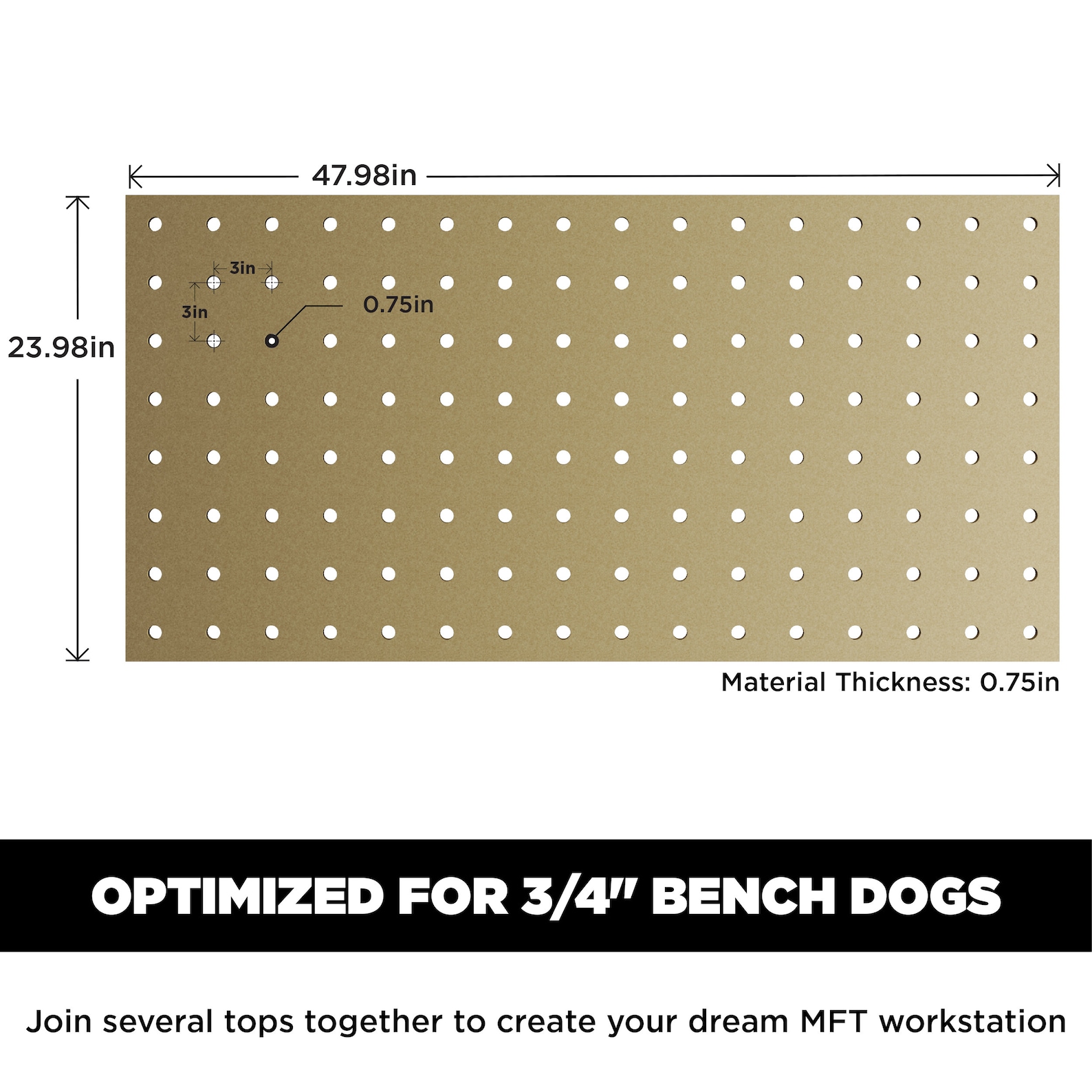 Trunkworks USA Modular 2x4' MFT Table Top With Holes Optimized for 3/4 ...