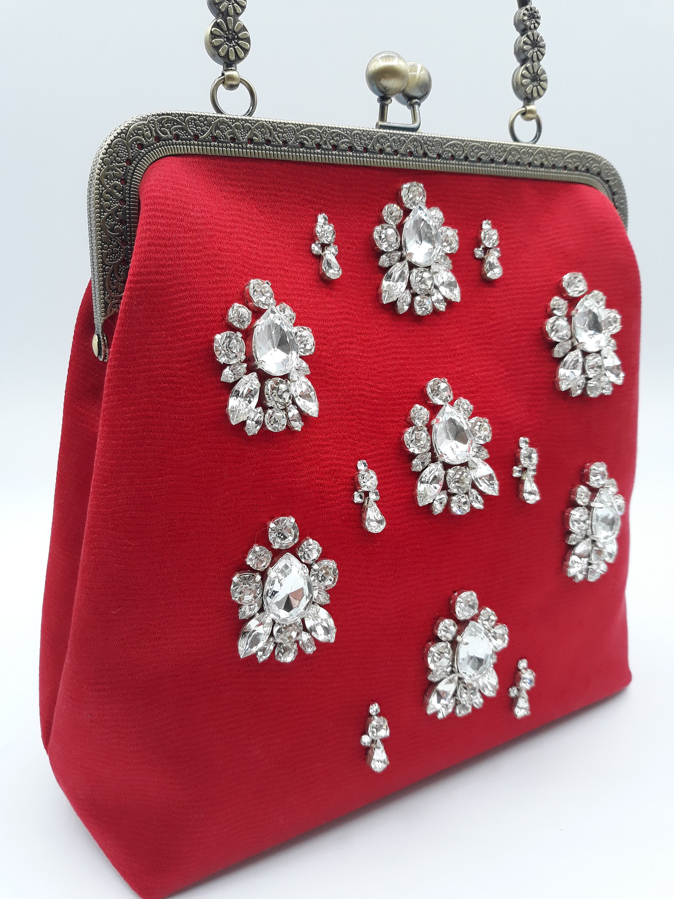 Jeweled Kiss-lock Handbag Frame Bag Cross Body Bag With - Etsy