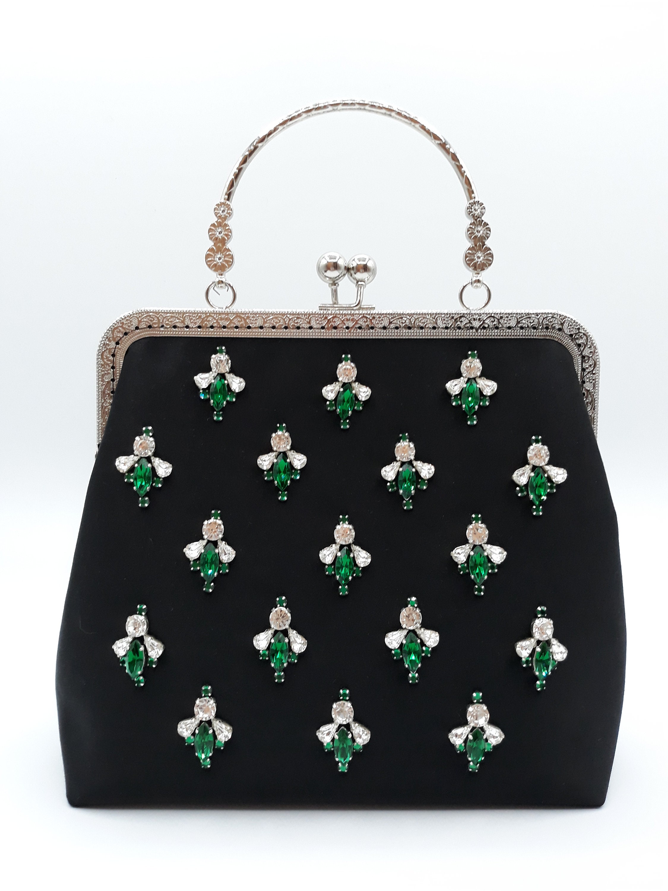 Jeweled Kiss-lock Handbag, Frame Bag Cross Body Bag With Rhinestone ...